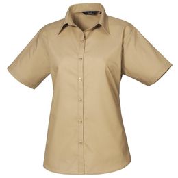 Premier Damen Kurzarm Popeline Bluse / Arbeitshemd (Khaki)