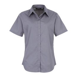 Premier Damen Kurzarm Popeline Bluse / Arbeitshemd (Stahl)