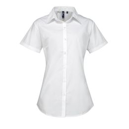 Premier Damen Popeline-Bluse / Bluse / Arbeitshemd, kurz&auml;rmlig (Wei&szlig;)