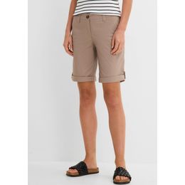 Bermudas bonprix "Stretch Bermuda", Damen, Gr. 44, N-Gr, braun (taupe), Web, Obermaterial: 97% Baumwolle, 3% Elasthan, unifarben, regular fit kniefrei, Hosen Bermudas, mit krempelbaren Beinen, Regular Fit