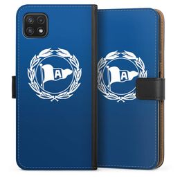 DeinDesign Galaxy A22 5G Handy Klapph&uuml;lle Handyh&uuml;lle aus Kunst Leder schwarz Flip Case Arminia Bielefeld Soccer Official Licensed Product Sideflip mit langer 