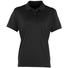 Premier Damen Coolchecker Piqu&eacute; Polo-Shirt / Polohemd, Kurzarm (Schwarz)