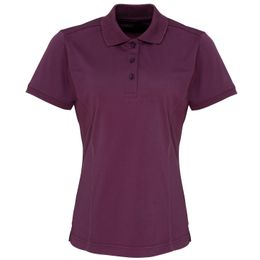 Premier Damen Coolchecker Piqu&eacute; Polo-Shirt / Polohemd, Kurzarm (Aubergine)