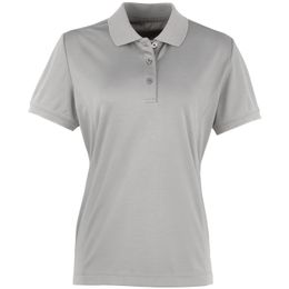 Premier Damen Coolchecker Piqu&eacute; Polo-Shirt / Polohemd, Kurzarm (Silber)
