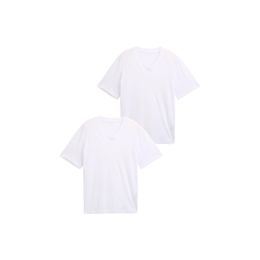 T-Shirt Tom Tailor, Herren, Gr. M, wei&szlig;, Single Jersey, Obermaterial: 100% Baumwolle, unifarben, regular fit taillenbedeckt, V-Ausschnitt, gerader Abschluss, Shirts T-Shirt, mit V-Ausschnitt, Doppelpack