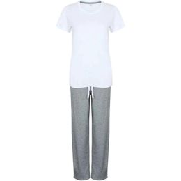 Towel City - Schlafanzug mit langer Hose f&uuml;r Damen, meliert (Wei&szlig;/Grau meliert)