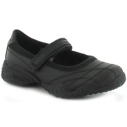 Neue M&auml;dchen Schwarze Leder Skechers Schule Schuhe mit Klettverschluss