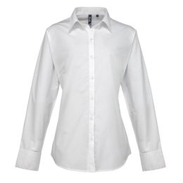 Premier Damen Popeline-Bluse / Bluse / Arbeitshemd, lang&auml;rmlig (Wei&szlig;)