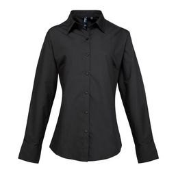 Premier Damen Popeline-Bluse / Bluse / Arbeitshemd, lang&auml;rmlig (Schwarz)