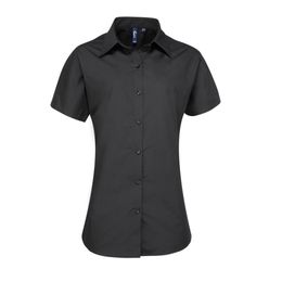Premier Damen Popeline-Bluse / Bluse / Arbeitshemd, kurz&auml;rmlig (Schwarz)