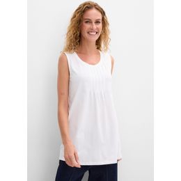 Longtop bonprix "Long-Top", Damen, Gr. 40/42 (M), wei&szlig;, Jersey, Obermaterial: 100% Baumwolle, unifarben, loose fit Po-bedeckend, Rundhals, Tops, mit elegantem Faltendetail, lockere Passform, reine Baumwolle