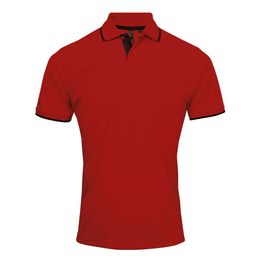 Premier Mens Contrast Coolchecker Poloshirt (Rot/Schwarz)