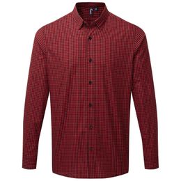 Premier Mens Maxton Checked Long-Sleeved Shirt (Schwarz/Rot)