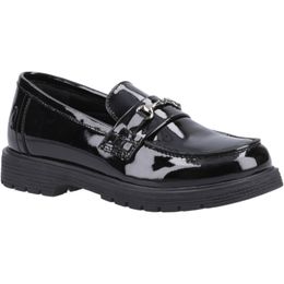 Hush Puppies Lydia Patent Senior M&auml;dchenschwarze Slipper Aus Leder