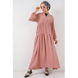 V-Ausschnitt mit Knopfverschluss, lockeres Maxi-Kleid