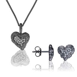Orphelia 'Hazel' Damen 925 Sterling Silber Set: Kettenanh&auml;nger + Ohrringe - Schwarz SET-7082/2