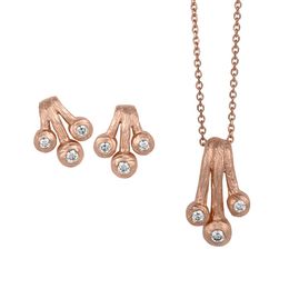 Orphelia Damen 925 Sterling Silber Set: Kettenanh&auml;nger + Ohrringe - Ros&eacute; SET-5233/1