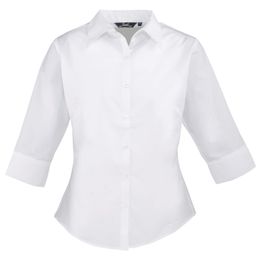 Premier Popeline Bluse / Arbeitshemd, 3/4 Arm (Wei&szlig;)