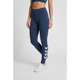 Leggings Hummel "HMLPULSE LOGO MW TIGHTS", Damen, Gr. S (36), N-Gr, marineblau melange, Obermaterial: 57% Baumwolle, 38% Polyester, 5% Elasthan, Hosen Leggings