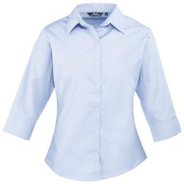 Premier Popeline Bluse / Arbeitshemd, 3/4 Arm (Hellblau)