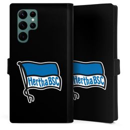 DeinDesign Galaxy S22 Ultra Handy Klapph&uuml;lle Handyh&uuml;lle aus Kunst Leder schwarz Flip Case Official Licensed Product Logo Hertha Bsc Sideflip mit langer Lasche