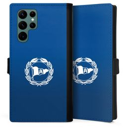 DeinDesign Galaxy S22 Ultra Handy Klapph&uuml;lle Handyh&uuml;lle aus Kunst Leder schwarz Flip Case Arminia Bielefeld Soccer Official Licensed Product Sideflip mit langer 