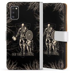 DeinDesign Galaxy A41 Handy Klapph&uuml;lle Handyh&uuml;lle aus Kunst Leder wei&szlig; Flip Case Tv Show Designs Wikinger Vikings Sideflip mit Lasche