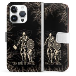 DeinDesign iPhone 14 Pro Handy Klapph&uuml;lle Handyh&uuml;lle aus Kunst Leder wei&szlig; Flip Case Wikinger Vikings Tv Show Designs Sideflip mit Lasche