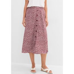 Sommerrock bonprix, Damen, Gr. 44, rot (dunkelbeere, wei&szlig; leo bedruckt), Single Jersey, Obermaterial: 100% Viskose, bedruckt, ausgestellt kniebedeckend, R&ouml;cke, aus Viskose, ausgestellte Passform, grafisches Muster, mit Gummizug