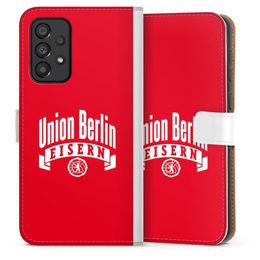 DeinDesign Galaxy A33 5G Handy Klapph&uuml;lle Handyh&uuml;lle aus Kunst Leder wei&szlig; Flip Case Fcu Official Licensed Product 1. Fc Union Berlin Sideflip mit Lasche
