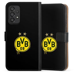 DeinDesign Galaxy A33 5G Handy Klapph&uuml;lle Handyh&uuml;lle aus Kunst Leder schwarz Flip Case Star Borussia Dortmund Bvb Sideflip mit langer Lasche
