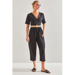 V-Ausschnitt Crop-Overall mit Schleife