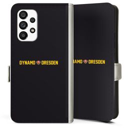 DeinDesign Galaxy A53 5G Handy Klapph&uuml;lle Handyh&uuml;lle aus Kunst Leder wei&szlig; Flip Case Sg Dynamo Dresden Official Licensed Product Lettering Sideflip mit Lasche