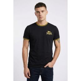 T-Shirt Lonsdale "DUCANSBY", Herren, Gr. L, schwarz (schwarz, gelb), Jersey, Obermaterial: 100% Baumwolle, unifarben mit Farbeins&auml;tzen, normal, Rundhals, Rippb&uuml;ndchen kontrastfarben, Shirts T-Shirt