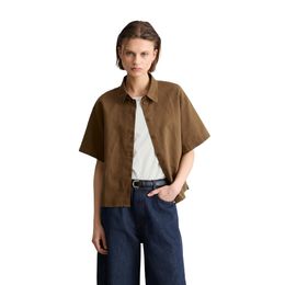 Marc O'Polo Kurzarmbluse MARC O'POLO DENIM "relaxed aus Leinen-Baumwolle-Mix", Damen, Gr. XL, umbra braun, Web, Obermaterial: 56% Leinen, 44% Baumwolle, relaxed fit normal, Blusen