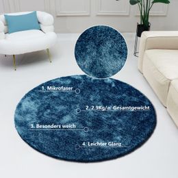 Hochflor-Teppich Bruno Banani "Dana Teppich, Kundenliebling" Gr. 9, blau, H:30mm &Oslash;:140cm, Kunstfaser, Teppiche, unifarben, Mikrofaser Teppiche, Wohnzimmer, Schlafzimmer, Esszimmer
