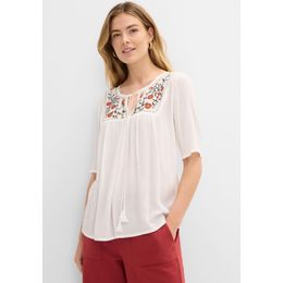 Tunika bonprix, Damen, Gr. 48, wei&szlig; (wollwei&szlig;), Obermaterial: 100% Viskose, A-Linie, Tuniken, Casual Stil, A-Linie Passform, Kurzarm-Design, mit Stickerei