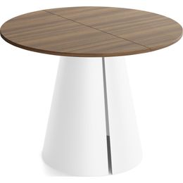 ESSTISCH Lamio runder ausziehbarer, Walnuss Braun 100-180/100/76 cm