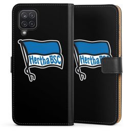 DeinDesign Galaxy A12 Handy Klapph&uuml;lle Handyh&uuml;lle aus Kunst Leder schwarz Flip Case Logo Official Licensed Product Hertha Bsc Sideflip mit langer Lasche