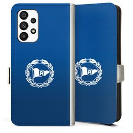 DeinDesign Galaxy A53 5G Handy Klapph&uuml;lle Handyh&uuml;lle aus Kunst Leder wei&szlig; Flip Case Arminia Bielefeld Soccer Official Licensed Product Sideflip mit Lasche
