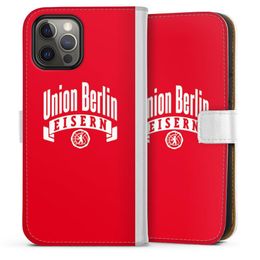 DeinDesign iPhone 12 Pro Max Handy Klapph&uuml;lle Handyh&uuml;lle aus Kunst Leder wei&szlig; Flip Case Fcu Official Licensed Product 1. Fc Union Berlin Sideflip mit Lasche