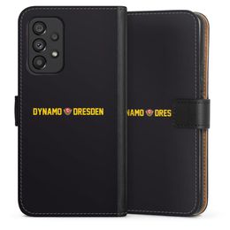 DeinDesign Galaxy A53 5G Handy Klapph&uuml;lle Handyh&uuml;lle aus Kunst Leder schwarz Flip Case Sg Dynamo Dresden Official Licensed Product Lettering Sideflip mit langer 