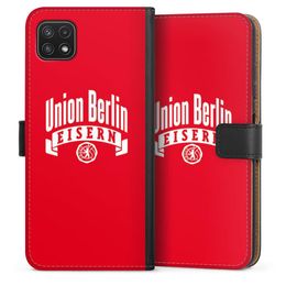 DeinDesign Galaxy A22 5G Handy Klapph&uuml;lle Handyh&uuml;lle aus Kunst Leder schwarz Flip Case Fcu Official Licensed Product 1. Fc Union Berlin Sideflip mit langer 