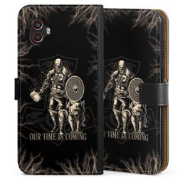 DeinDesign Galaxy XCover 6 Pro Handy Klapph&uuml;lle Handyh&uuml;lle aus Kunst Leder schwarz Flip Case Tv Show Designs Vikings Wikinger Sideflip mit langer Lasche