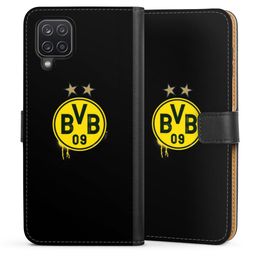DeinDesign Galaxy A12 Handy Klapph&uuml;lle Handyh&uuml;lle aus Kunst Leder schwarz Flip Case Star Borussia Dortmund Bvb Sideflip mit langer Lasche