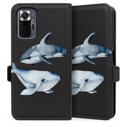 DeinDesign Xiaomi Redmi Note 10 Pro Handy Klapph&uuml;lle Handyh&uuml;lle aus Kunst Leder schwarz Flip Case Wale Water Colour Ocean Sideflip mit langer Lasche