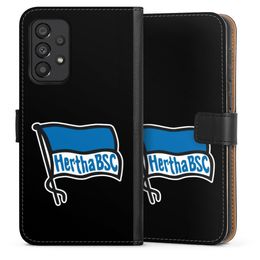 DeinDesign Galaxy A33 5G Handy Klapph&uuml;lle Handyh&uuml;lle aus Kunst Leder schwarz Flip Case Logo Official Licensed Product Hertha Bsc Sideflip mit langer Lasche