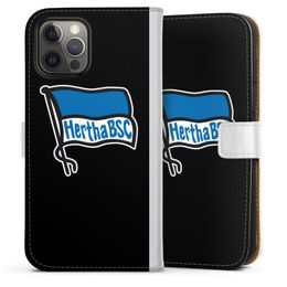 DeinDesign iPhone 12 Pro Max Handy Klapph&uuml;lle Handyh&uuml;lle aus Kunst Leder wei&szlig; Flip Case Official Licensed Product Logo Hertha Bsc Sideflip mit Lasche
