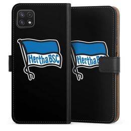 DeinDesign Galaxy A22 5G Handy Klapph&uuml;lle Handyh&uuml;lle aus Kunst Leder schwarz Flip Case Logo Official Licensed Product Hertha Bsc Sideflip mit langer Lasche