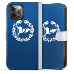 DeinDesign iPhone 12 Pro Max Handy Klapph&uuml;lle Handyh&uuml;lle aus Kunst Leder wei&szlig; Flip Case Arminia Bielefeld Soccer Official Licensed Product Sideflip mit Lasche